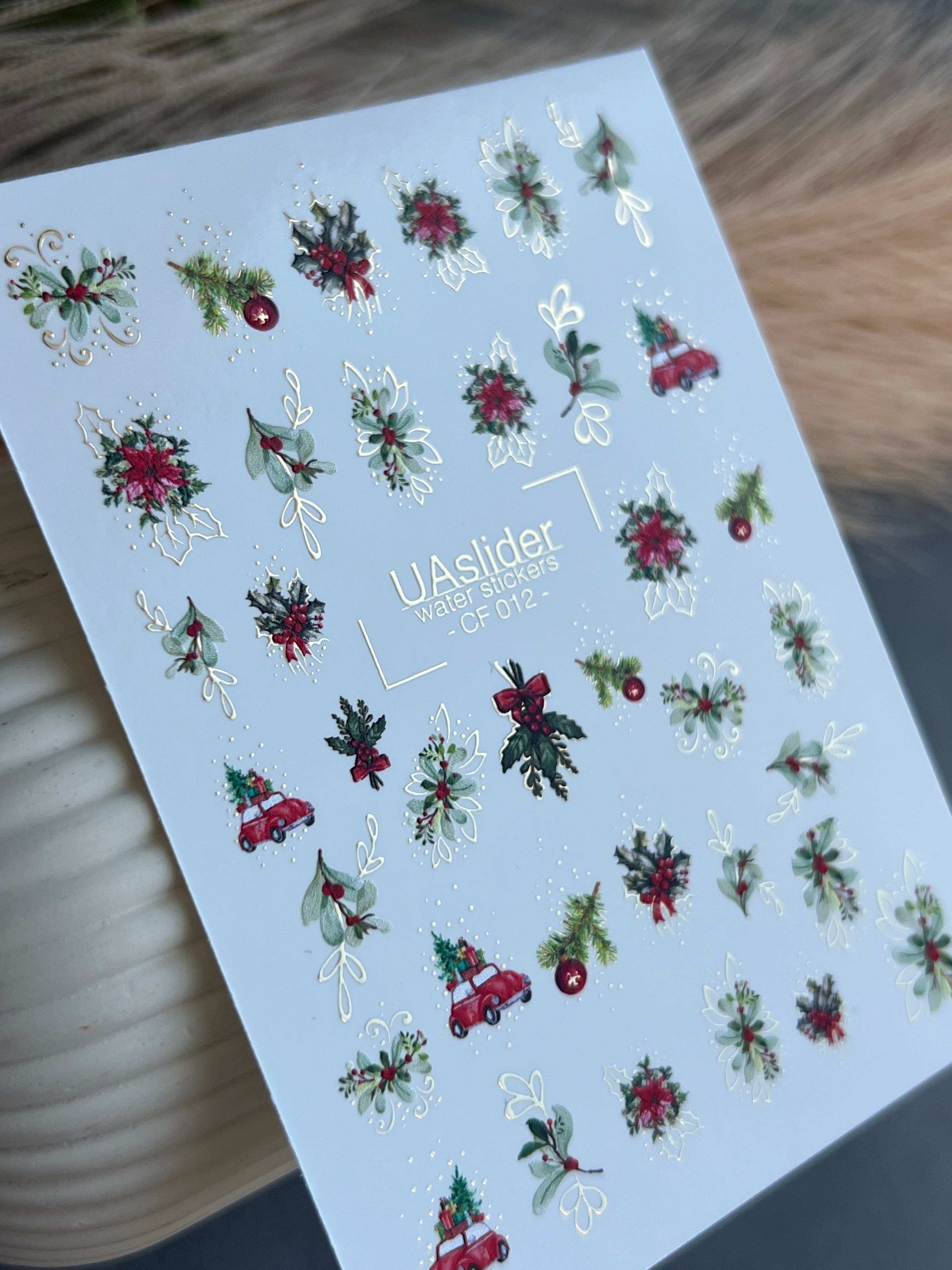 CF-012 Christmas Greenery Nail Decals – Holly, Mistletoe & Red Truck ...